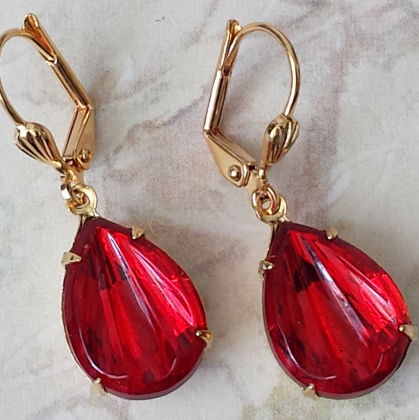 Ruby Red Teardrop Earrings Red Rhinestone Earrings Red - Etsy