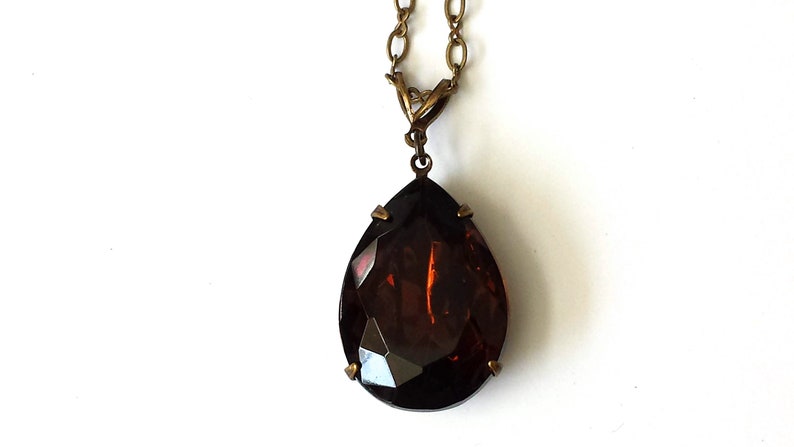 Handmade Dark Topaz Teardrop Necklace – Gold Plated Pendant, Dark Brown ...
