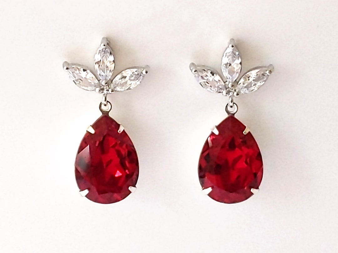 Bright and Bold Red Crystal Earrings, Crystal Drop Earrings, Silver ...