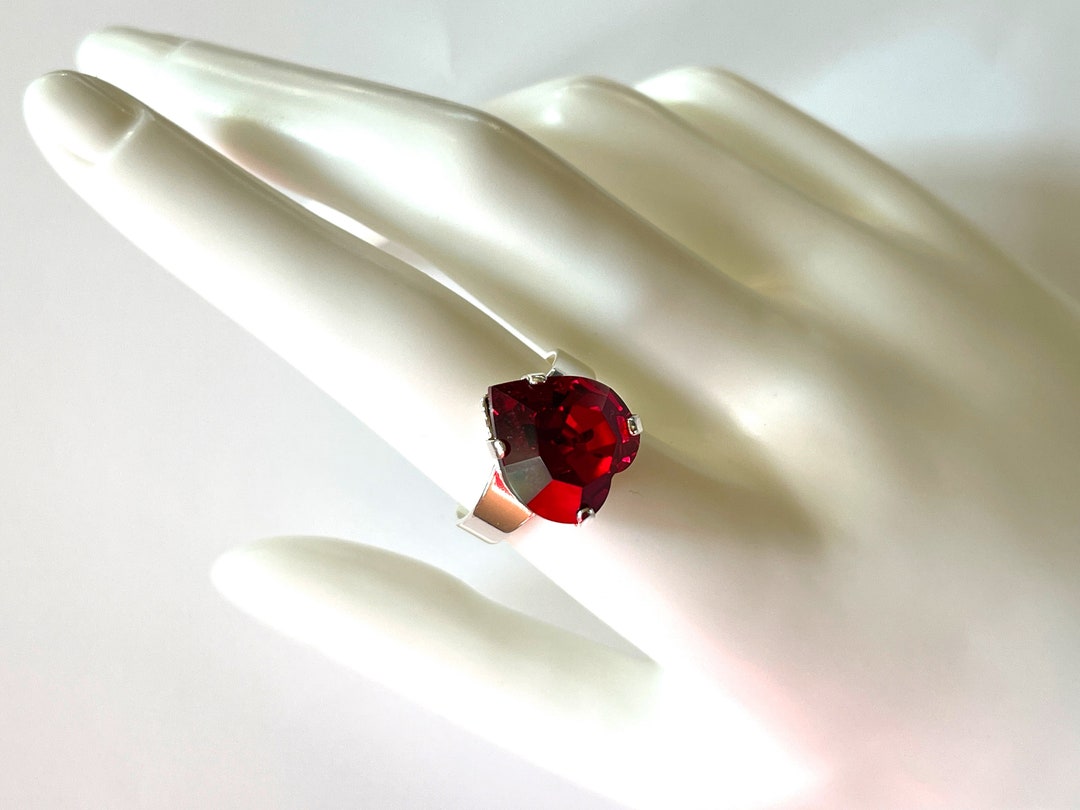 Sparkling Red Crystal Heart Ring, Crystal Ring, Red Heart Ring, Bridal ...