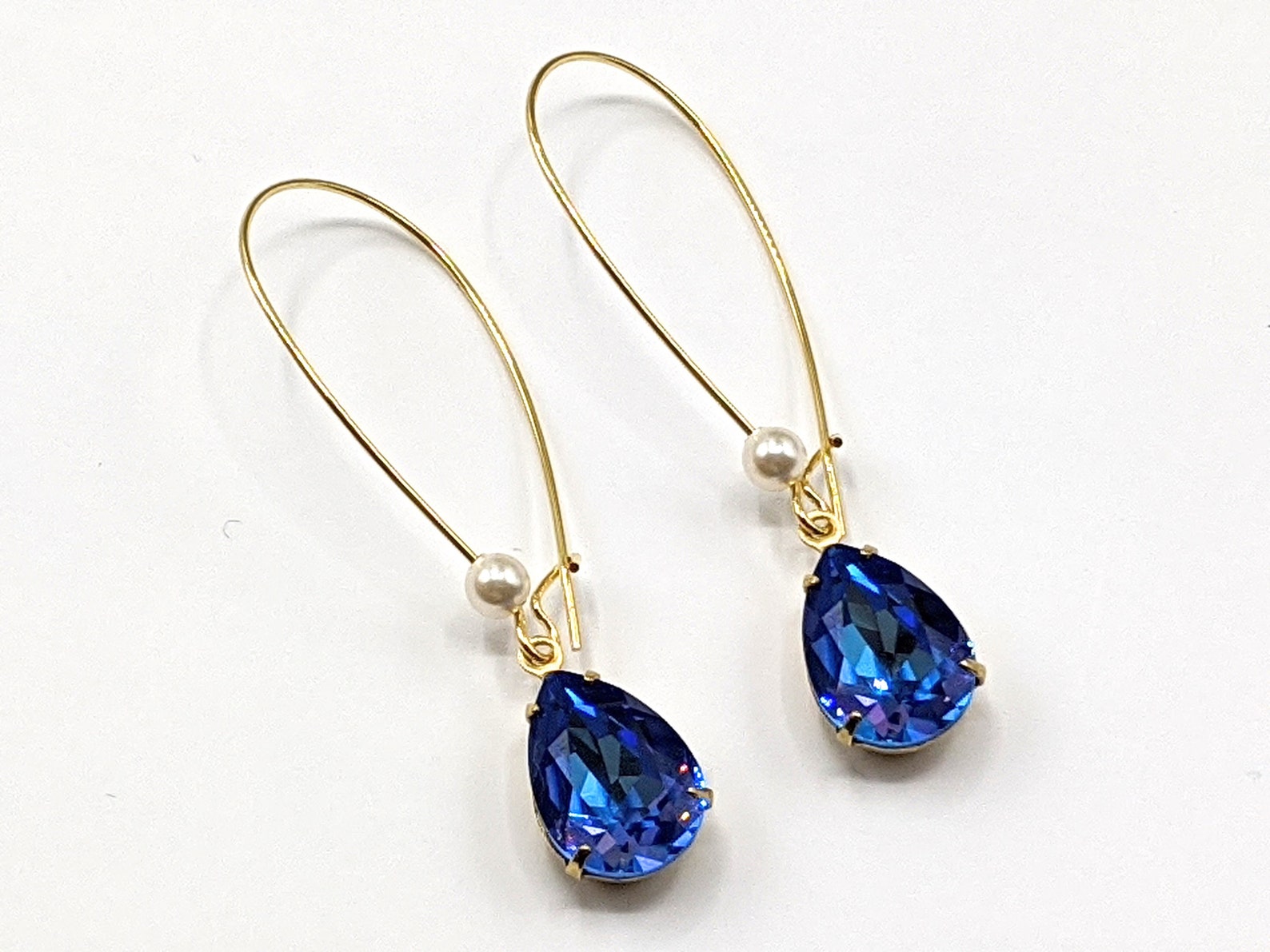 Royal Blue Shiny Crystal Earrings Blue Teardrop Earrings - Etsy