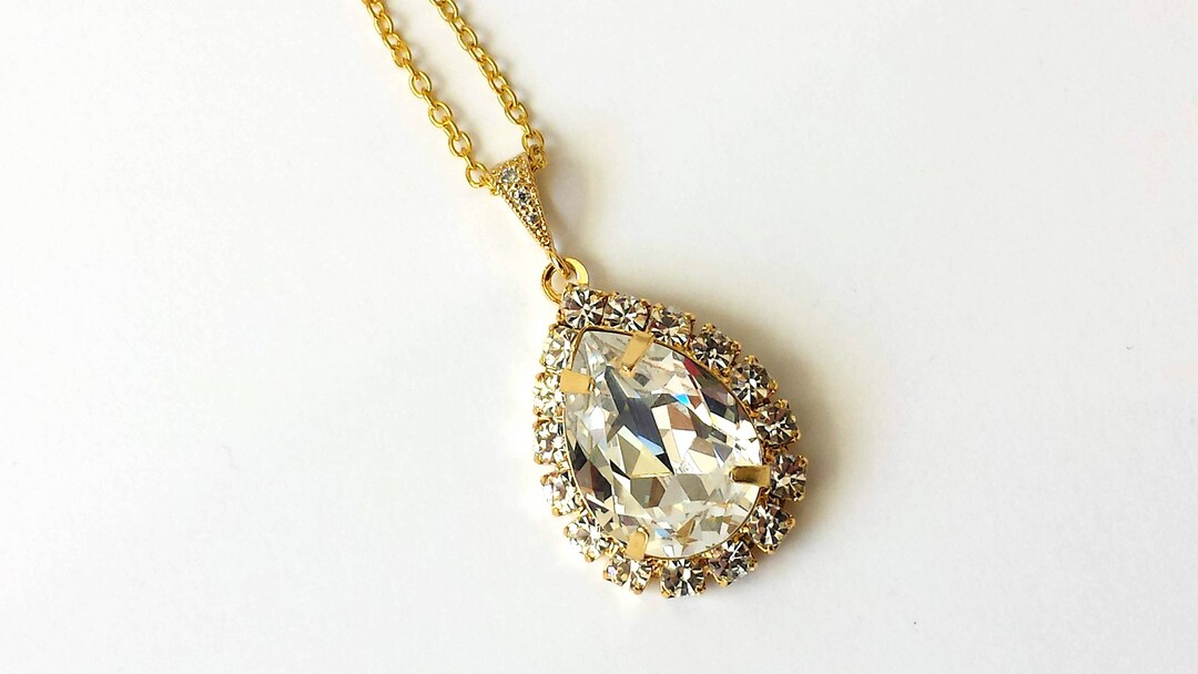 Elegant Crystal Necklace, Teardrop Crystal Necklace, Rhinestone Drop ...