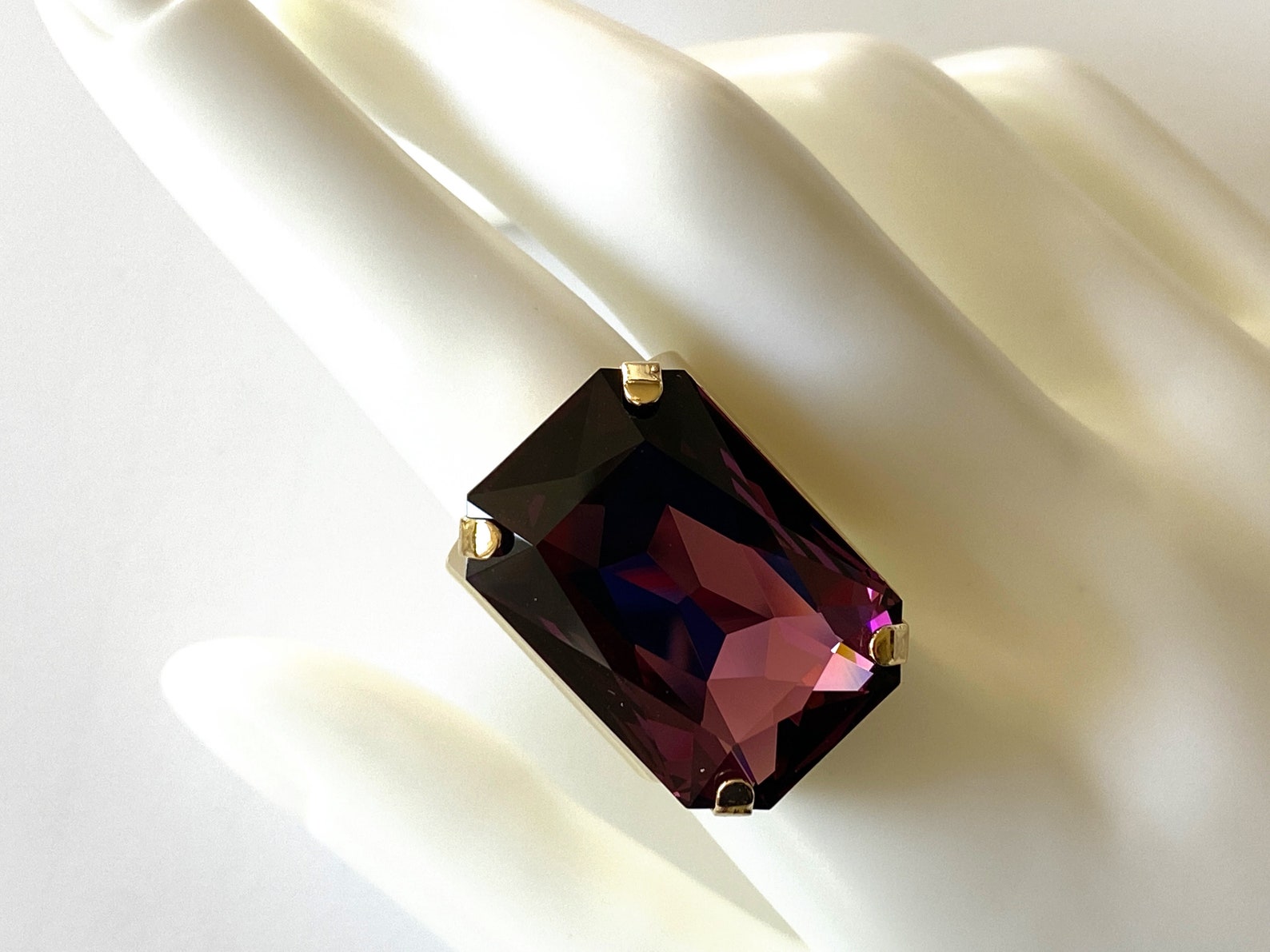 Amethyst Octagon Crystal Ring: Eye-catching Gold Plated Adjustable Cuff ...