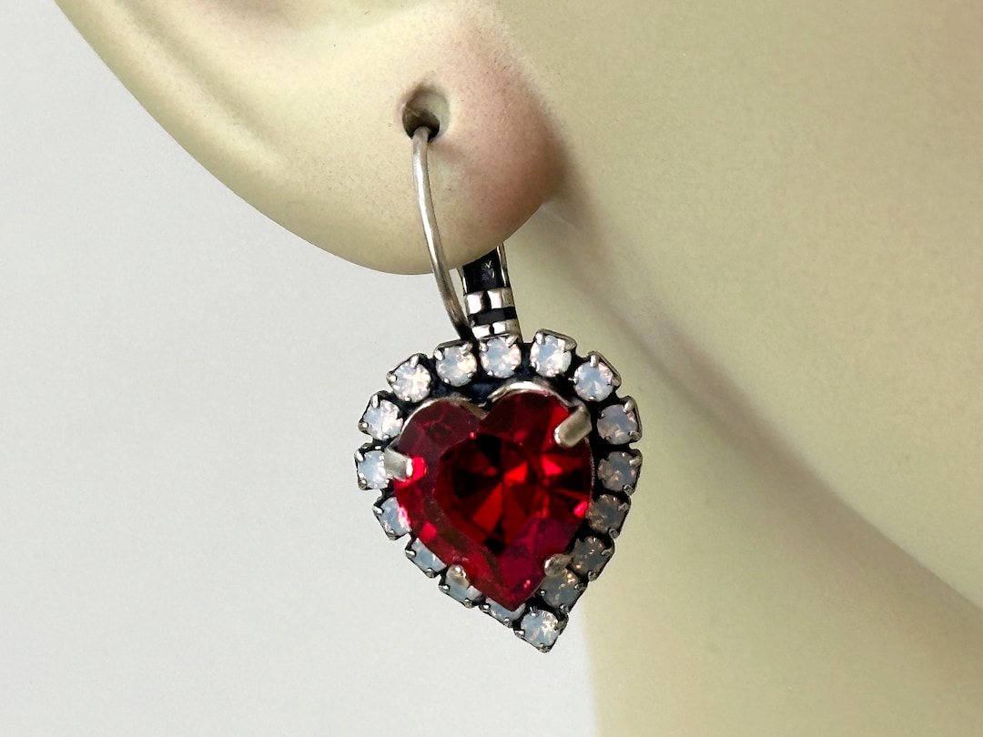 Statement Red Heart Earrings, Valentine Jewelry Gifts, Red and White ...