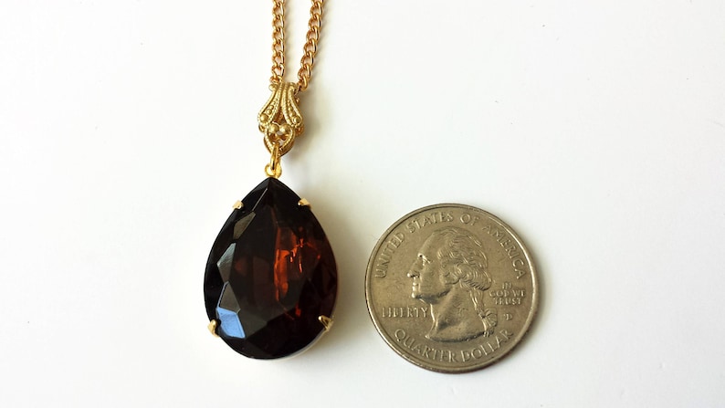 Handmade Dark Topaz Teardrop Necklace – Gold Plated Pendant, Dark Brown ...