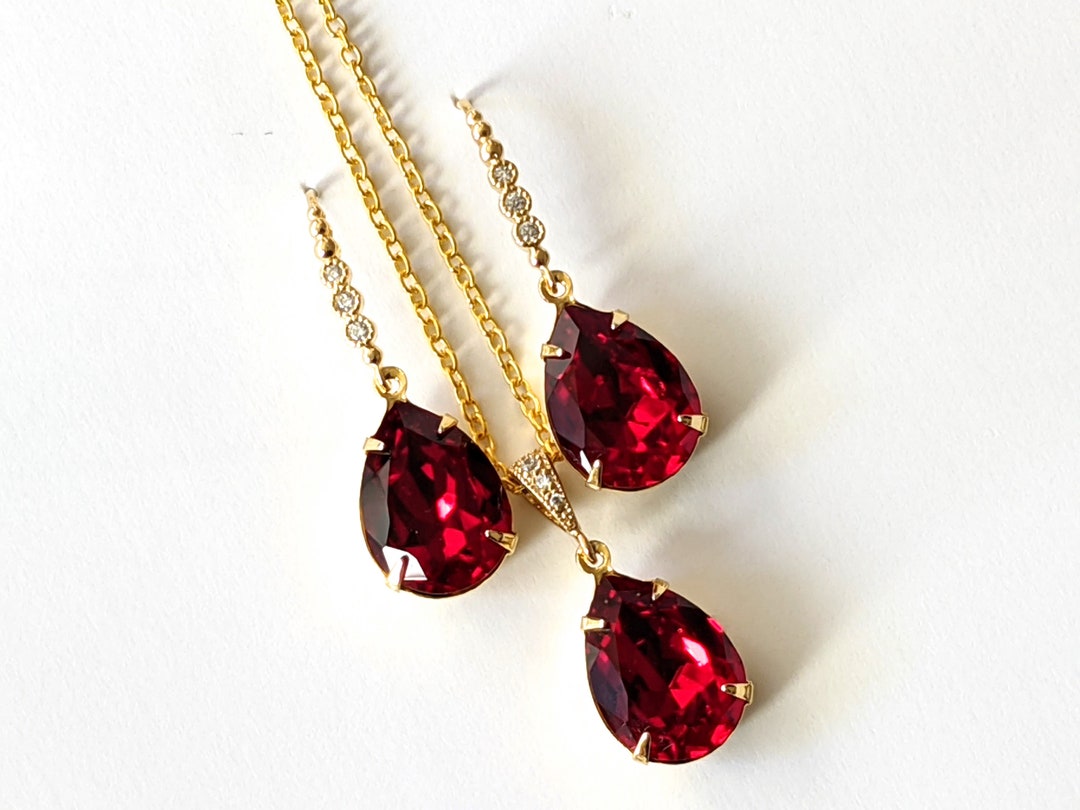 Stunning Red Crystal Jewelry Set, Bridal Jewelry, Bridesmaids Siam ...