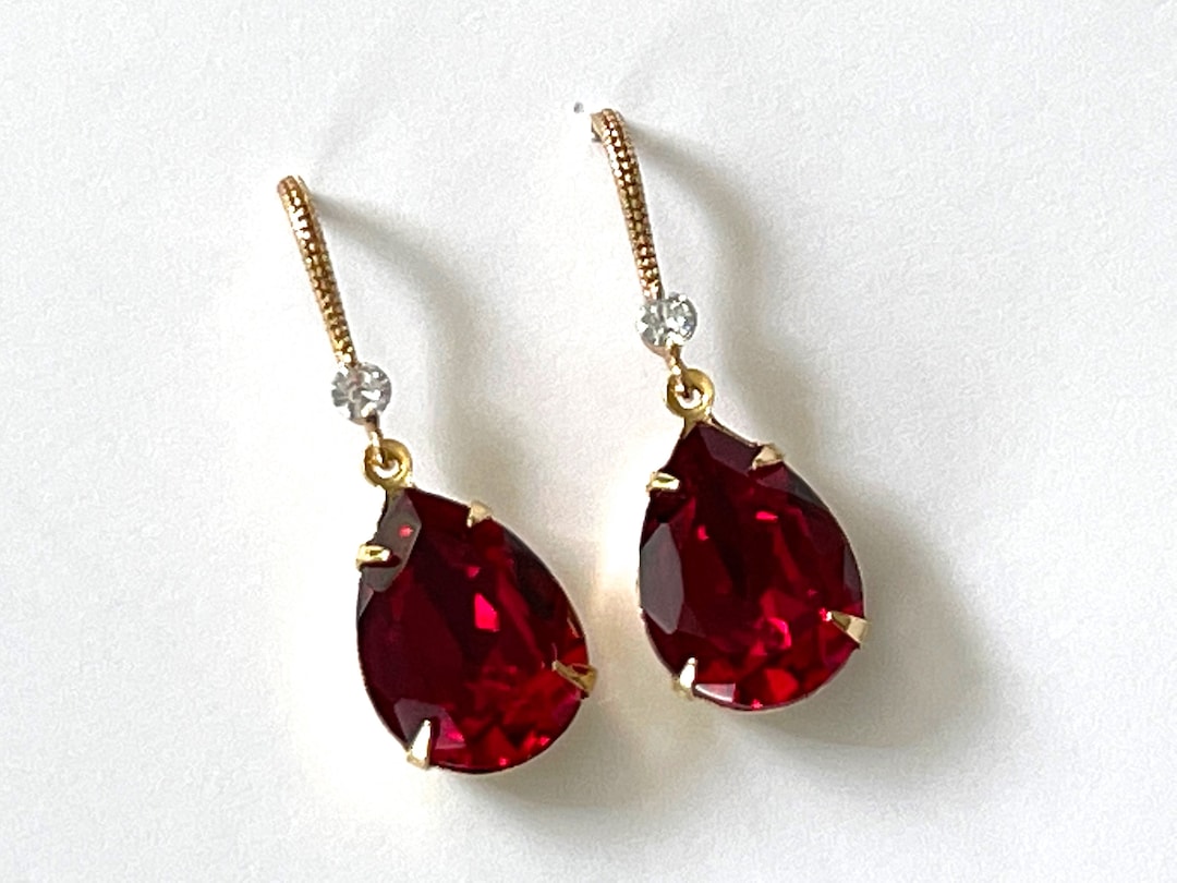 Elegant Red Crystal Earrings, Red Teardrop Earrings, Bridesmaid Gifts ...