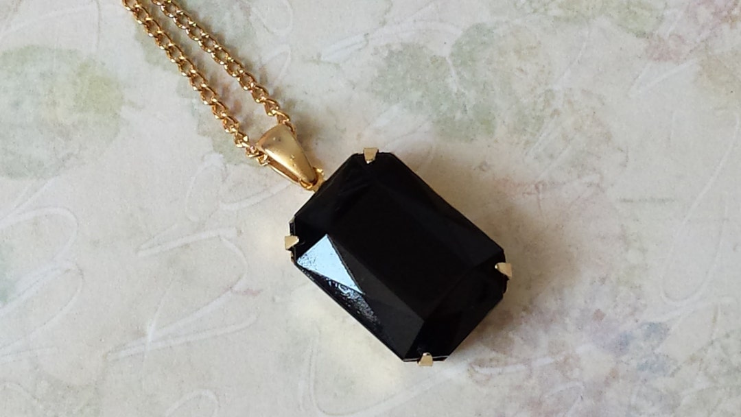 Black Rhinestone Necklace, Pendant Necklace, Black Statement Necklace ...