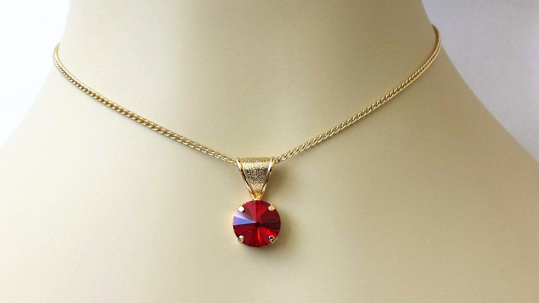 Red Crystal Necklace, Red Rhinestone Pendant, Layering Necklace Choker ...
