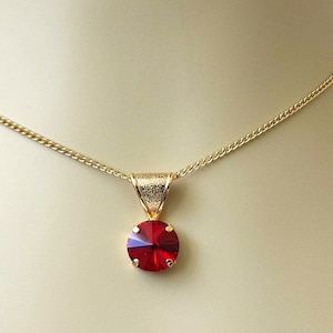 Red Crystal Necklace, Red Rhinestone Pendant, Layering Necklace Choker ...