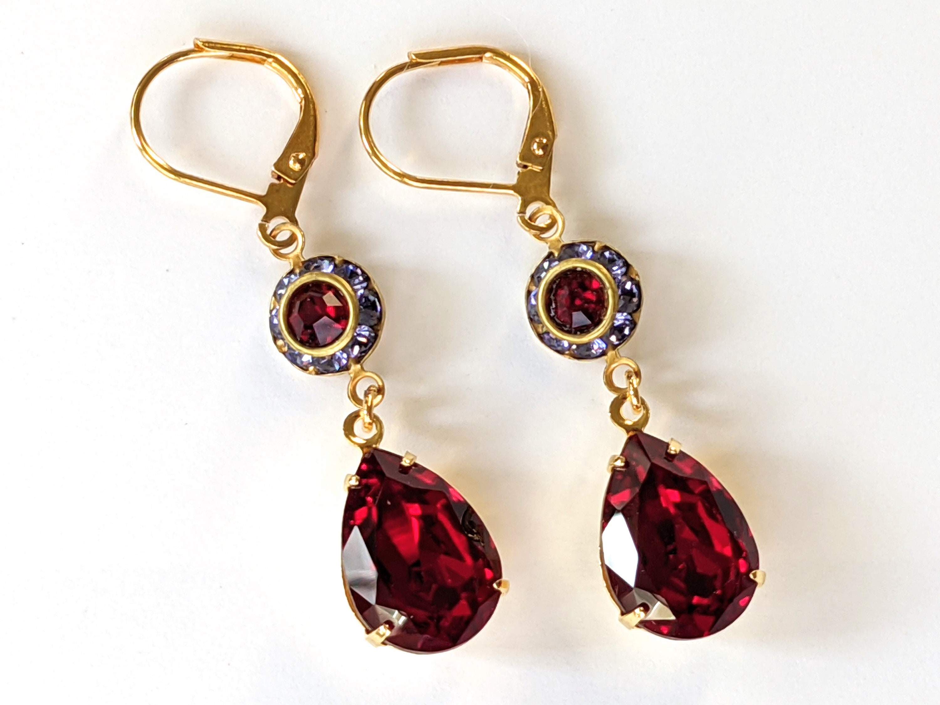 Red and Tanzanite Earrings Red Rhinestone Earrings Art Deco | Etsy