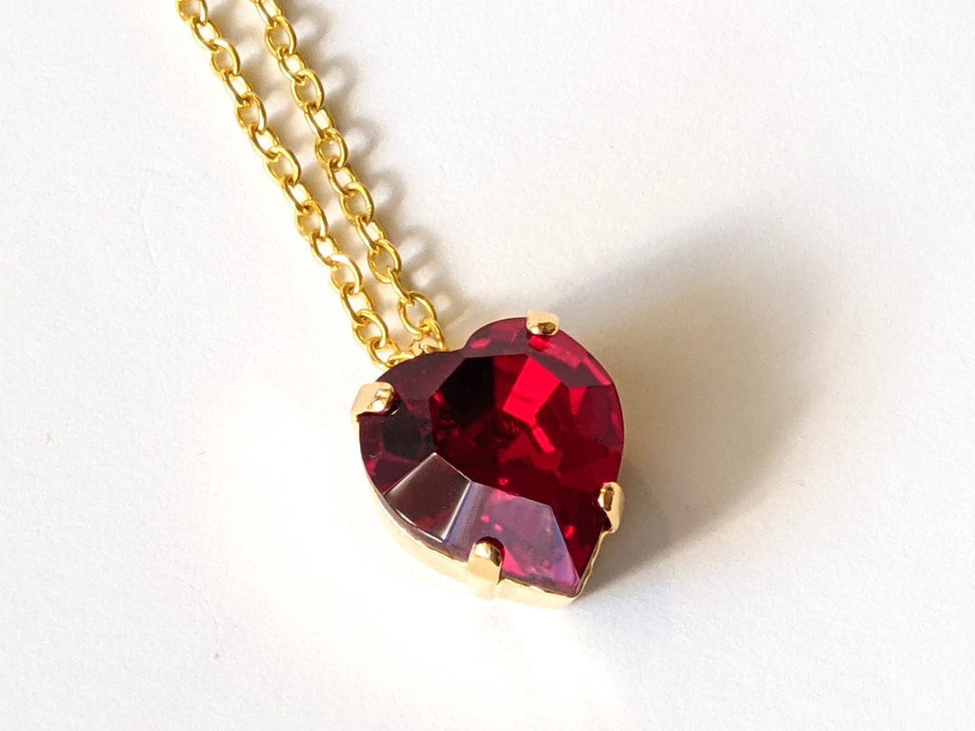 Red Crystal Heart Necklace: Gold Plated Valentines Jewelry, Classic ...