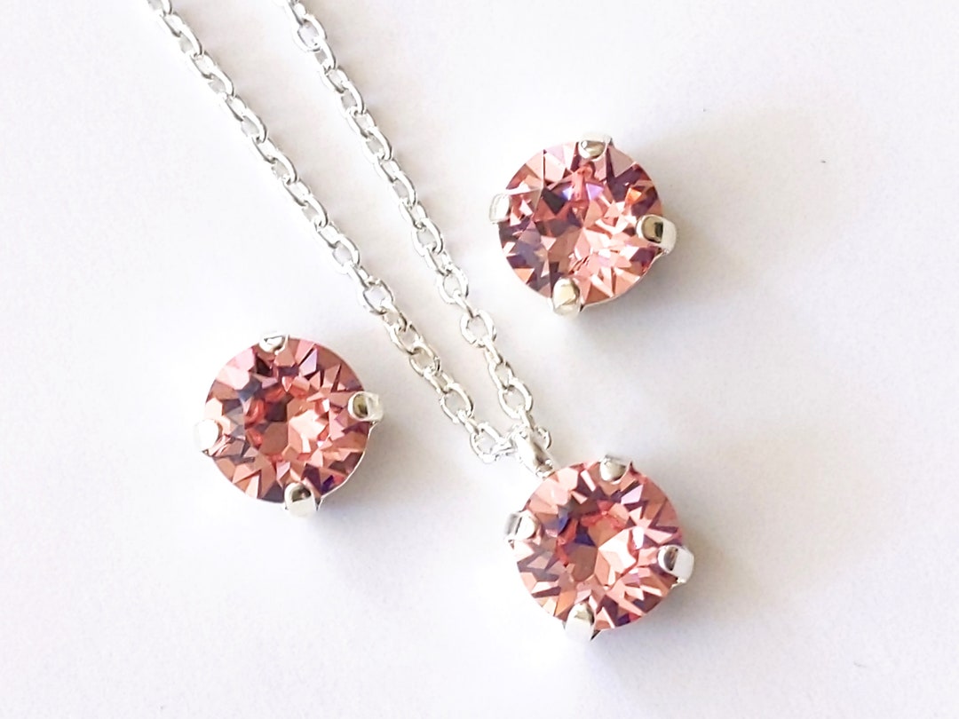 Crystal Jewelry Set, Pink Jewelry Set of 2, Bridesmaids Gifts, Jewelry ...