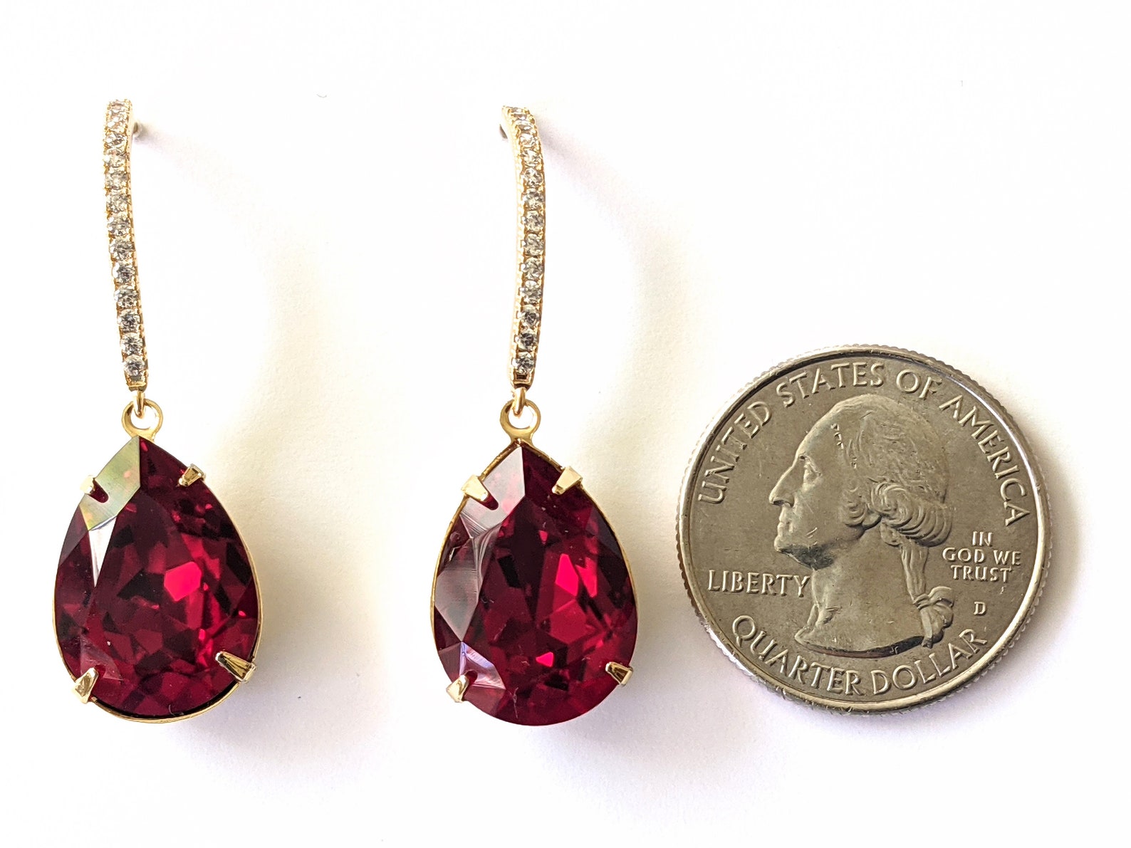 Red Crystal Earrings, Elegant Crystal Earrings, Bridal Jewelry, Red ...