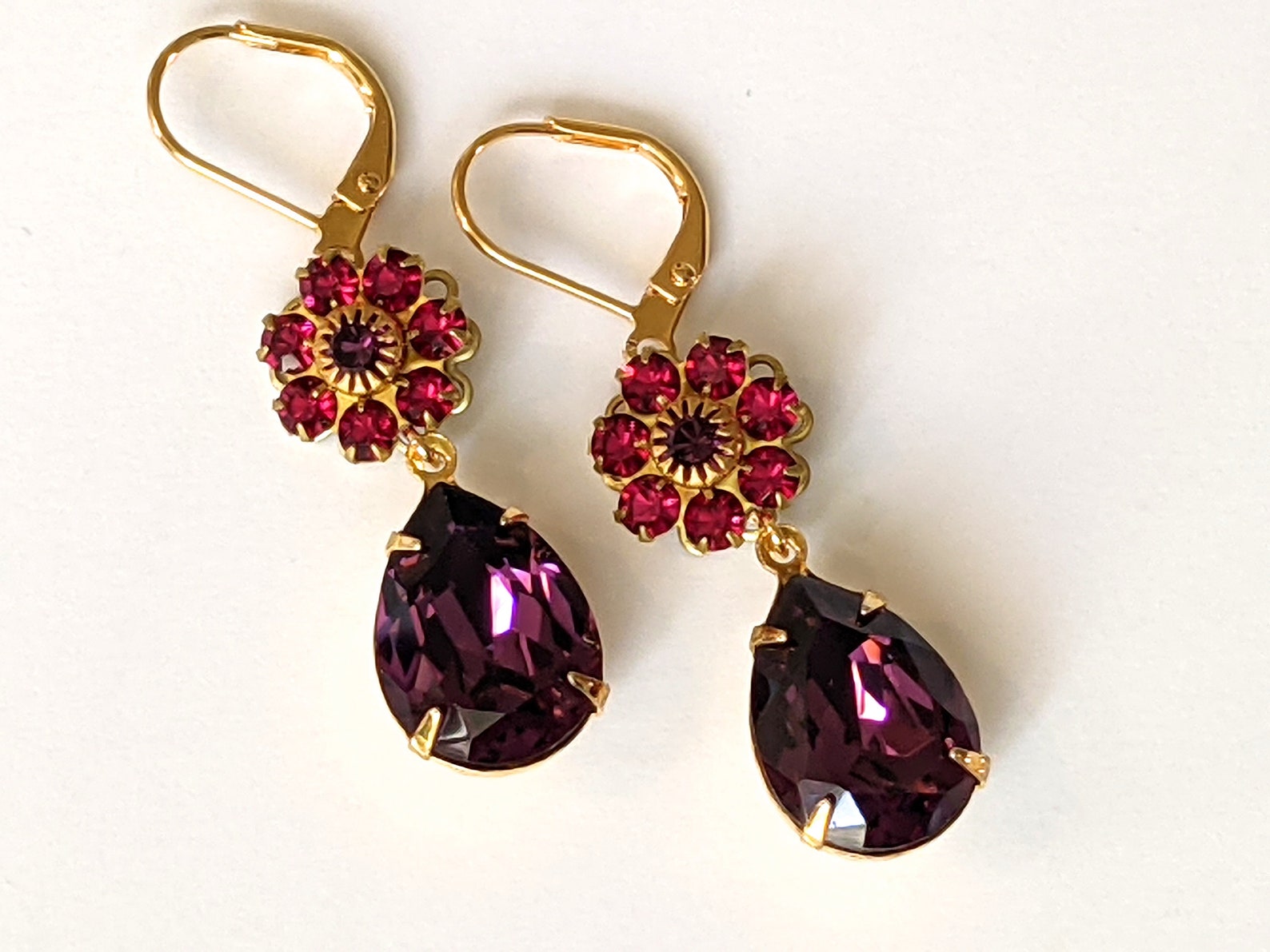 Amethyst and Ruby Crystal Earrings Crystal Drop Earrings Art | Etsy