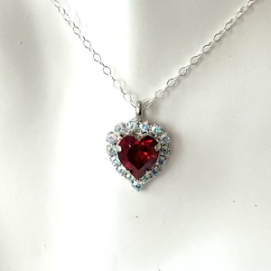 Stunning Red Crystal Heart Necklace Surrounded With AB Crystal, Elegant ...