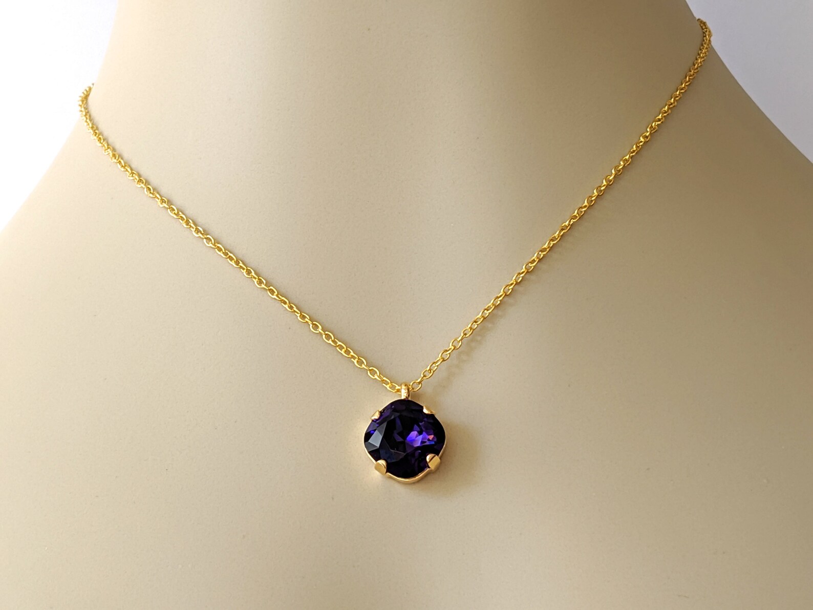 Purple Velvet Necklace Purple Crystal Necklace Gold Crystal | Etsy