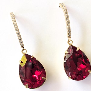 Red Crystal Earrings, Elegant Crystal Earrings, Bridal Jewelry, Red ...