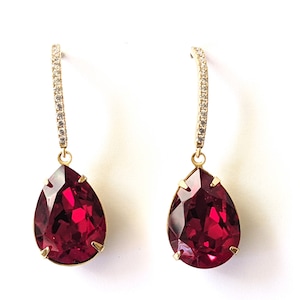 Red Crystal Earrings, Elegant Crystal Earrings, Bridal Jewelry, Red ...