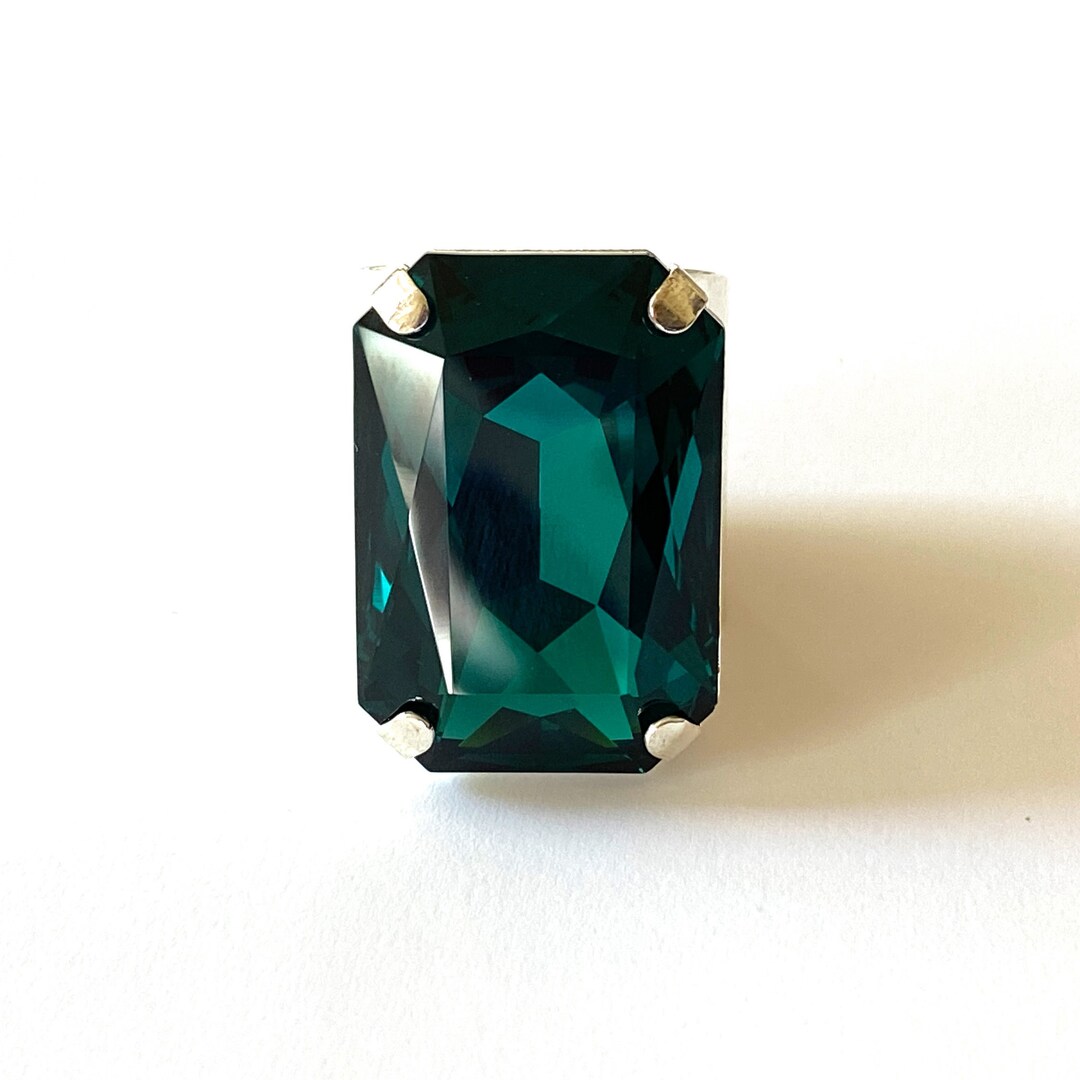 Gorgeous Large Statement Ring, Emerald Green Ring, Crystal Ring, Large ...