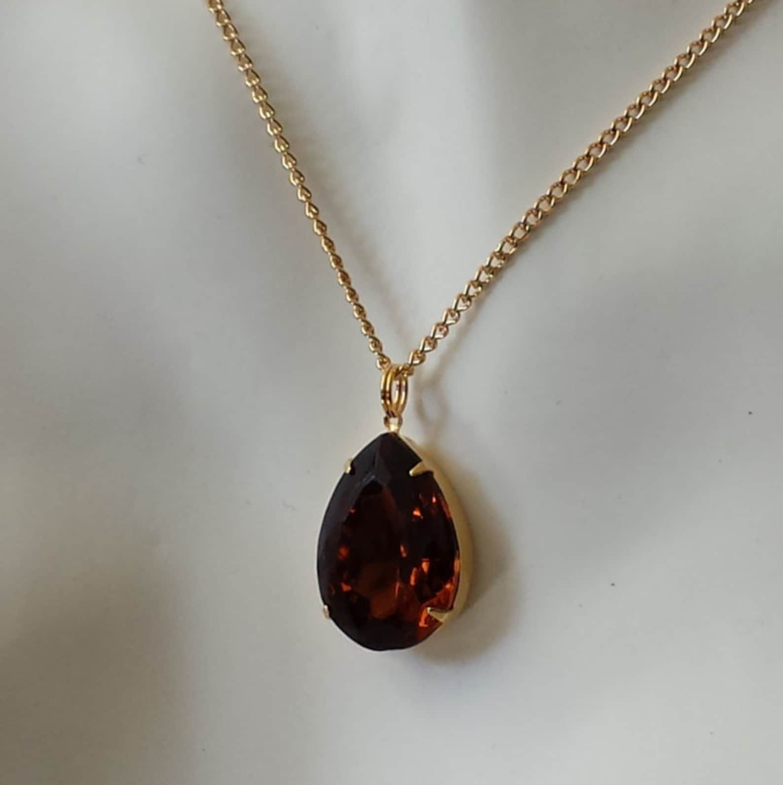 Dark Topaz Pendant Necklace Dark Brown Rhinestone Necklace - Etsy