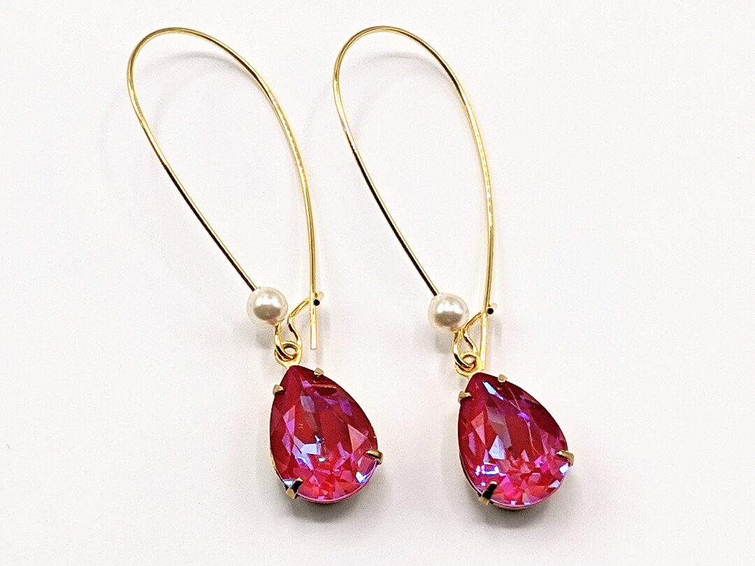 Royal Red Crystal Drop Earrings, Small Red Earrings, Bridesmaids ...