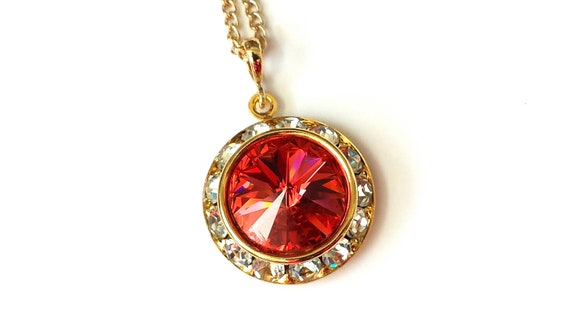 Padparadscha Crystal Necklace Orange Rhinestone Necklace | Etsy