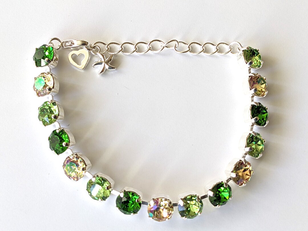 Green Crystal Bracelet, Elegant Crystal Bracelet, Fern Green, Peridot ...