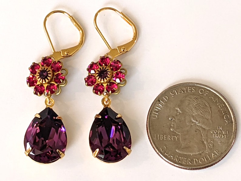 Amethyst and Ruby Crystal Earrings Crystal Drop Earrings Art | Etsy