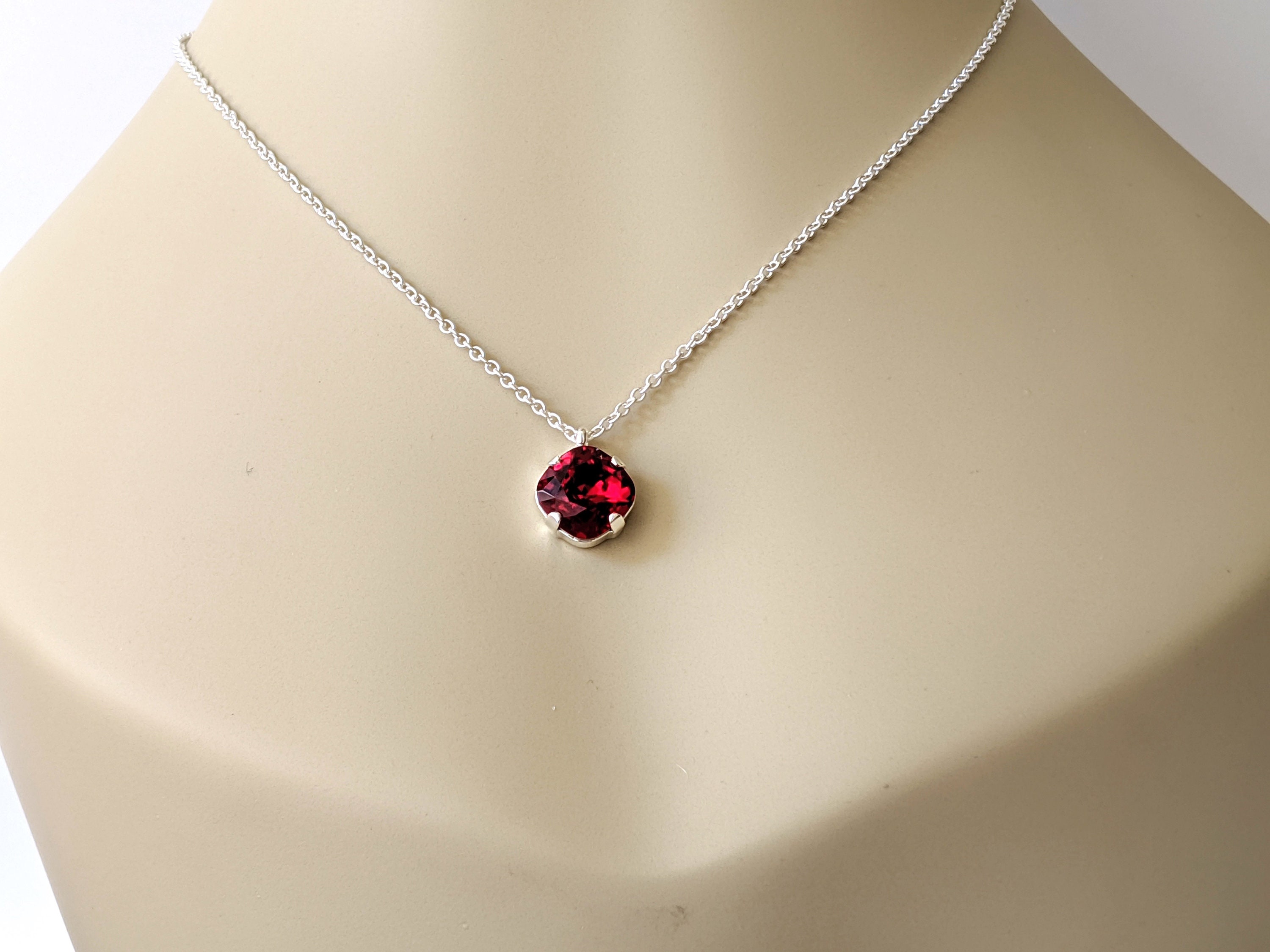 Red Crystal Necklace Red Pendant Necklace Silver Crystal | Etsy