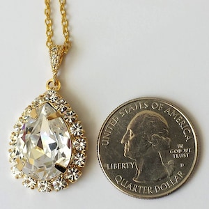 Elegant Crystal Necklace, Teardrop Crystal Necklace, Rhinestone Drop ...