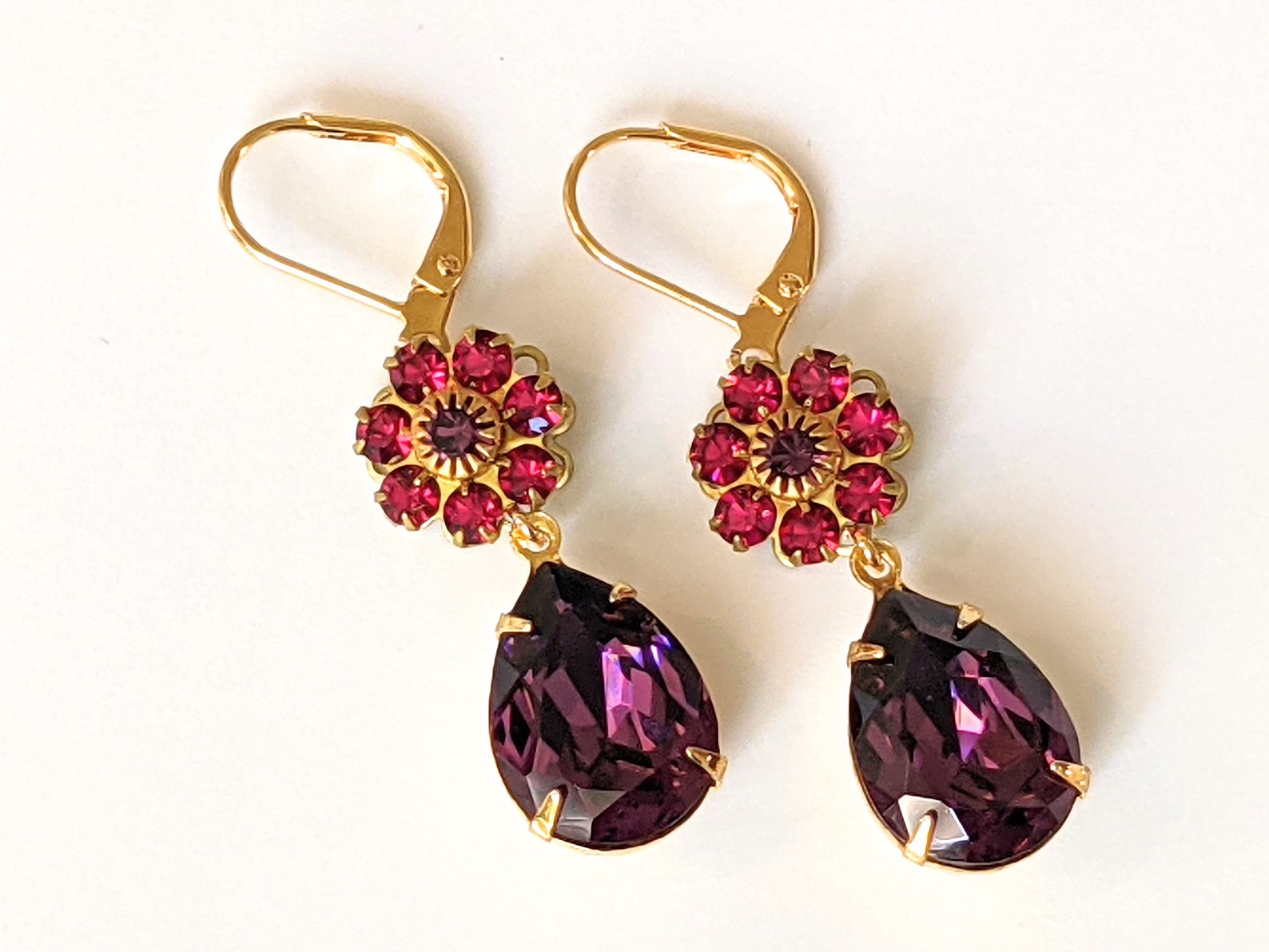 Amethyst and Ruby Crystal Earrings Crystal Drop Earrings Art | Etsy