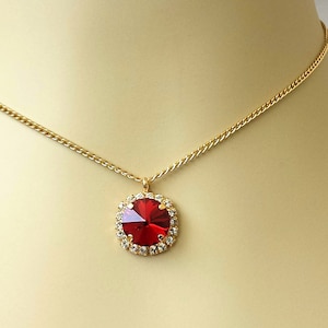 Scarlet Red Crystal Necklace: Gold Plated Rhinestone Halo, Jewelry Gift ...