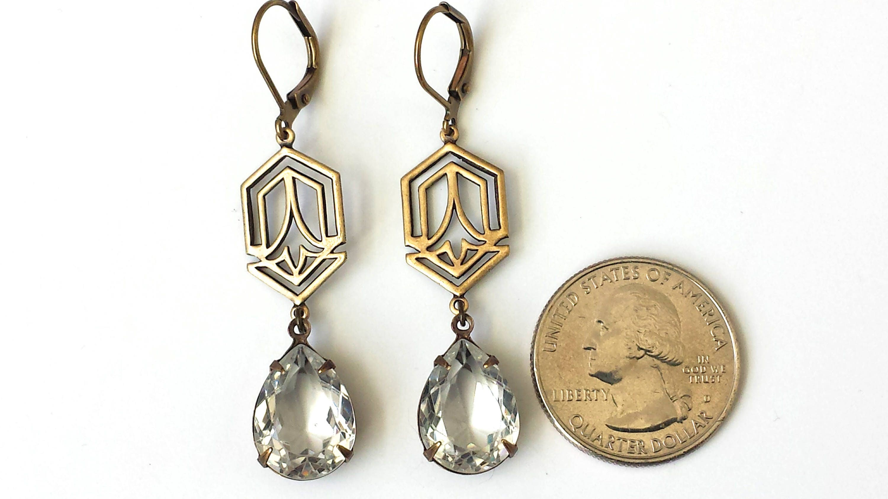 Clear Teardrop Earrings Crystal Drop Earrings Art Deco | Etsy