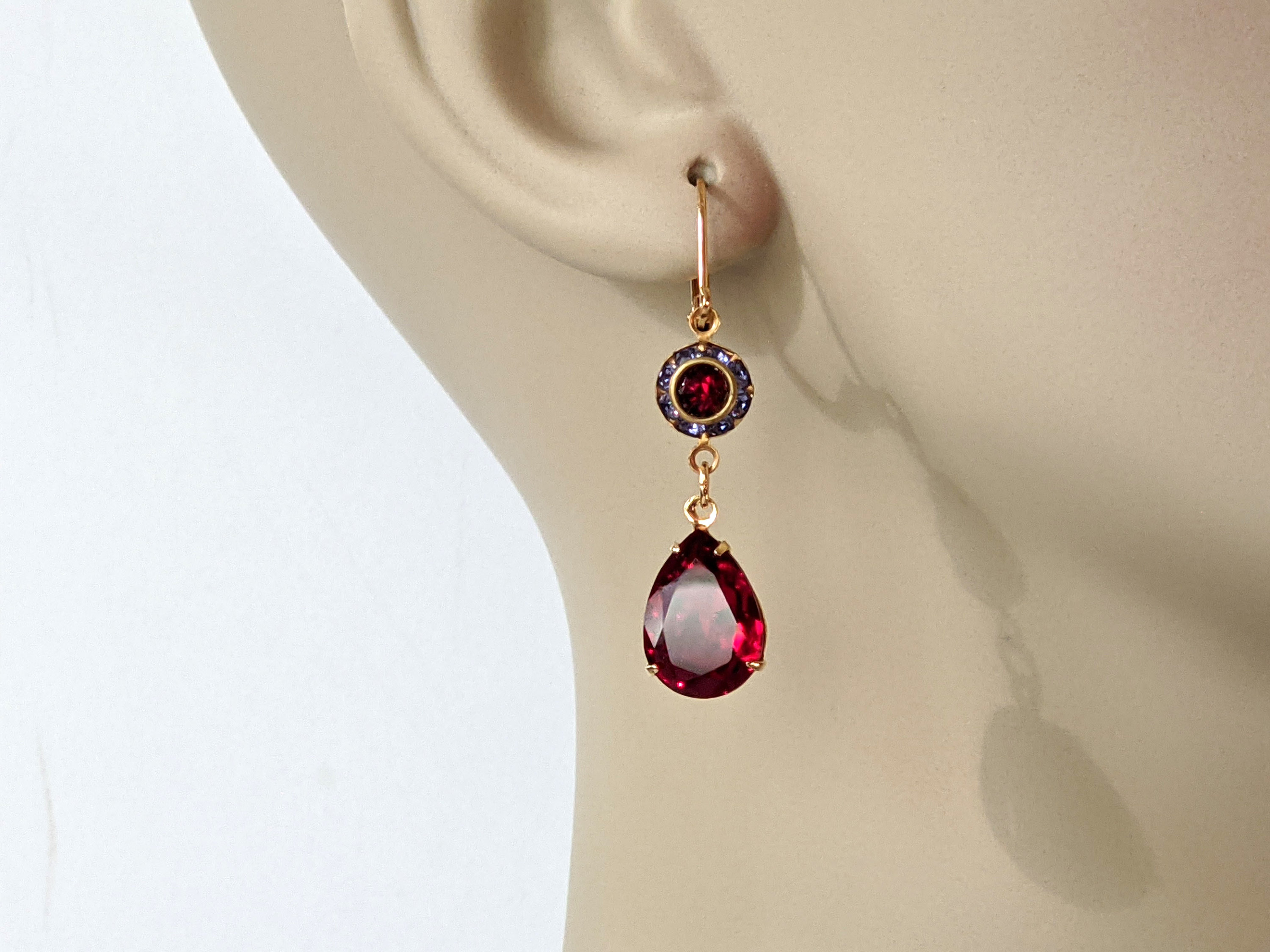 Red and Tanzanite Earrings Red Rhinestone Earrings Art Deco | Etsy