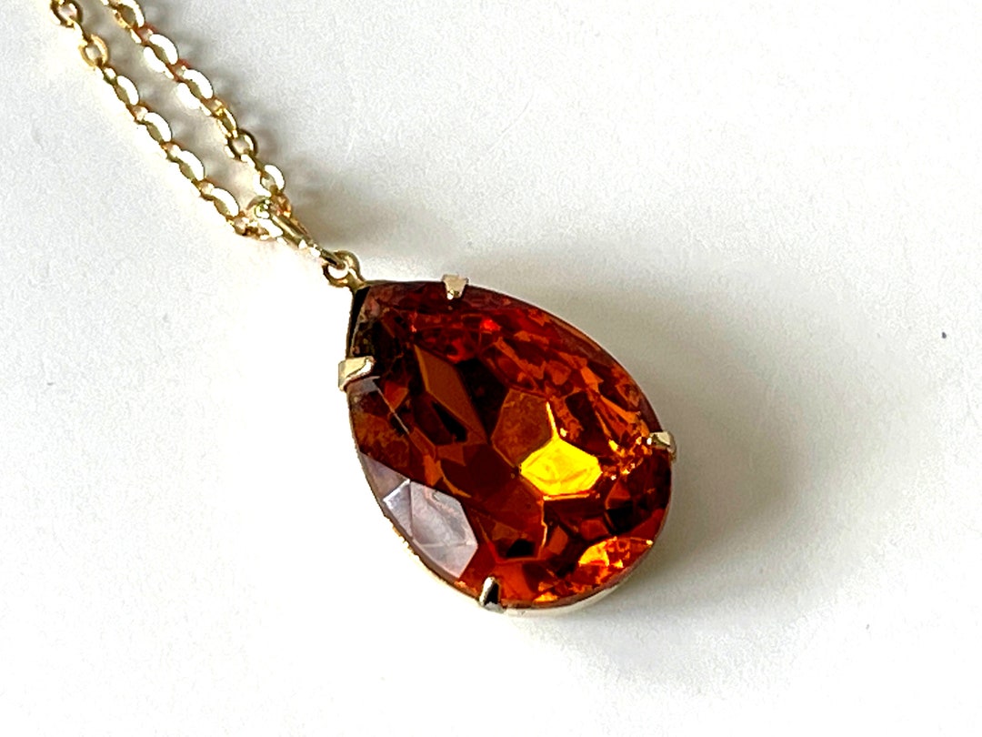 Topaz Rhinestone Necklace, Topaz Statement Necklace, Teardrop ...