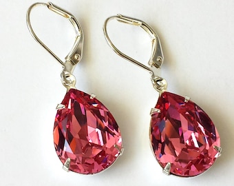 Pink Rosaline Teardrop Crystals Framed With Pave' Crystals - Etsy