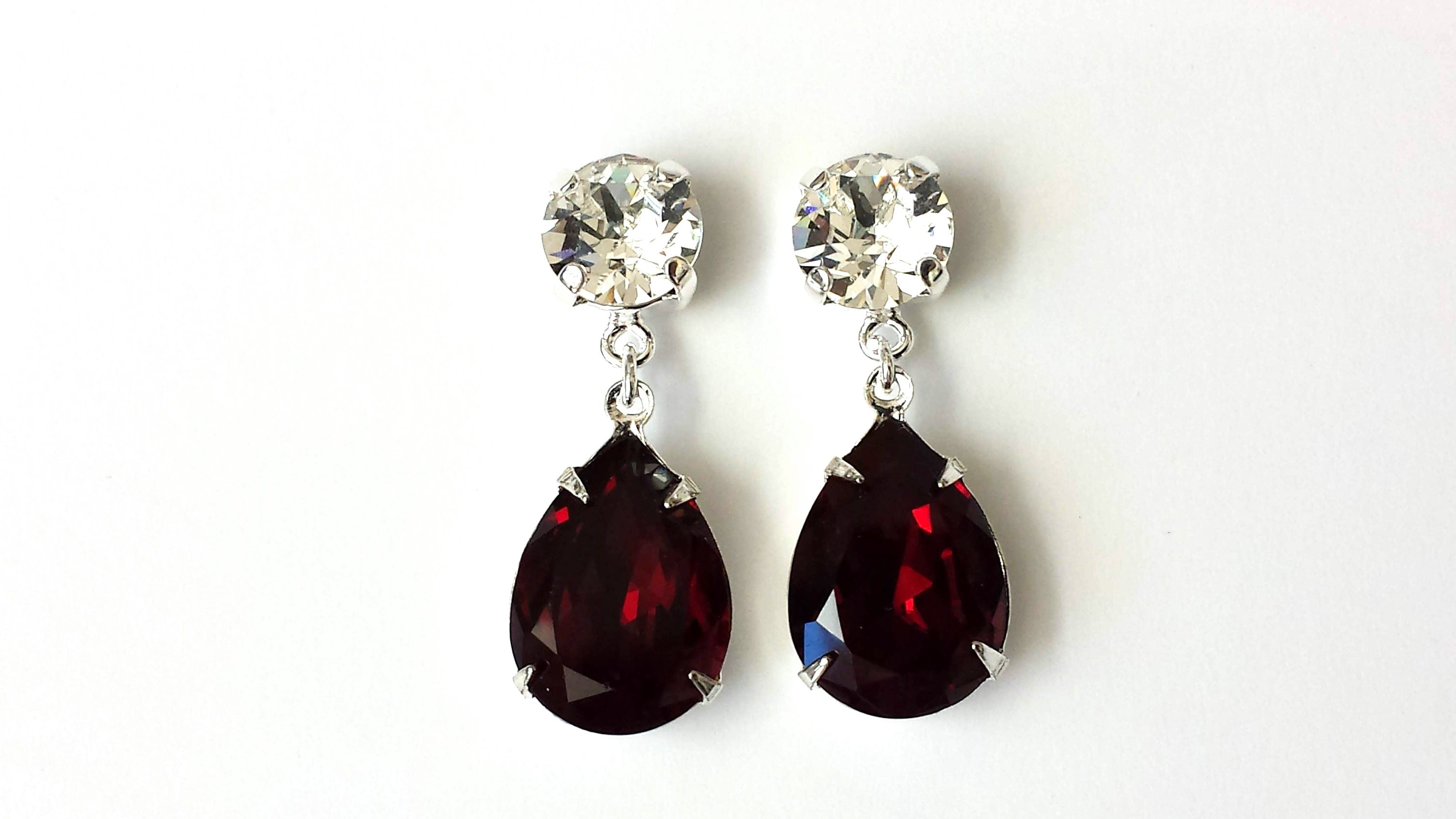 Garnet and Crystal Drop Earrings Crystal Garnet Red Earrings | Etsy