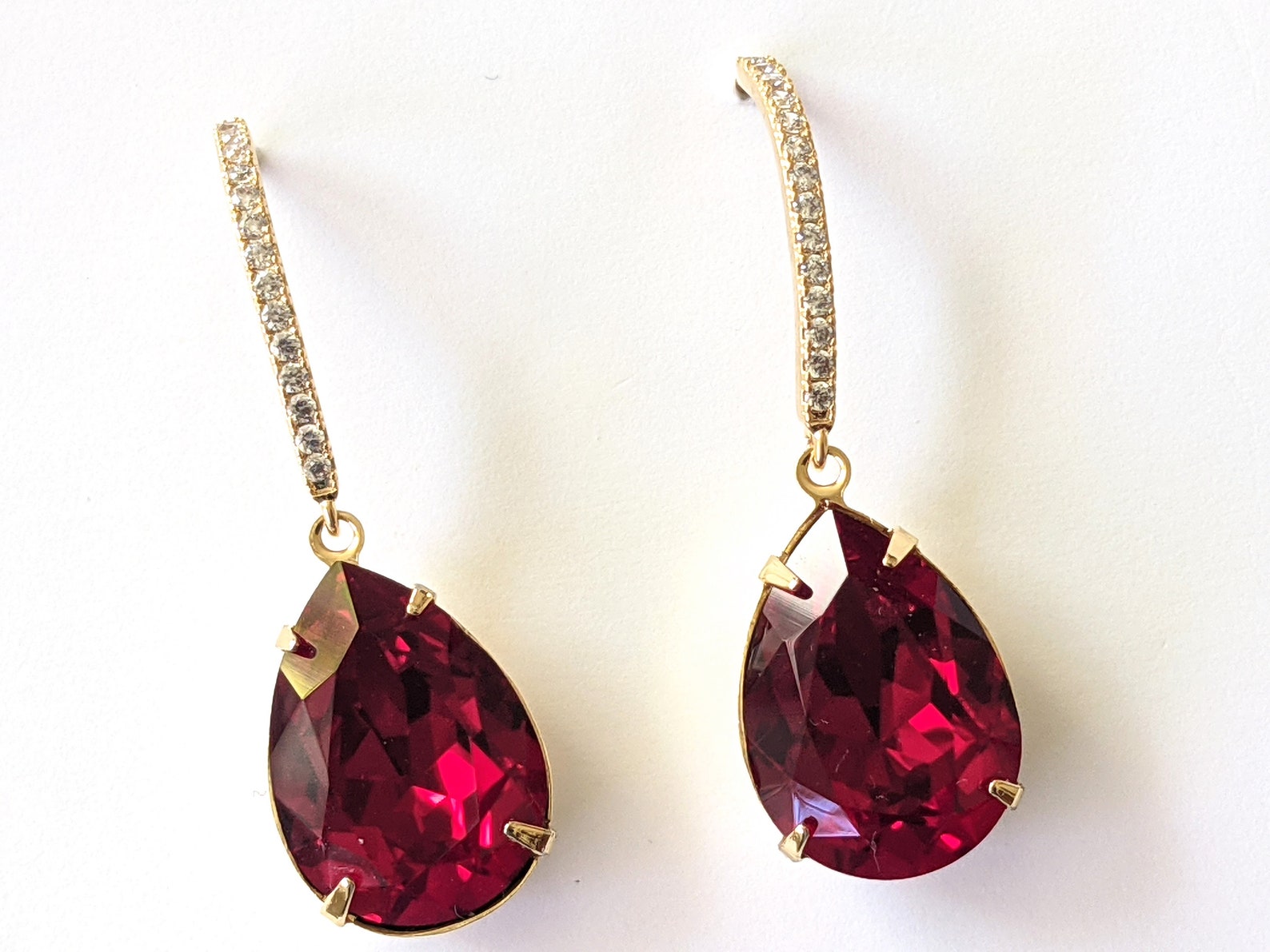 Red Crystal Earrings, Elegant Crystal Earrings, Bridal Jewelry, Red ...