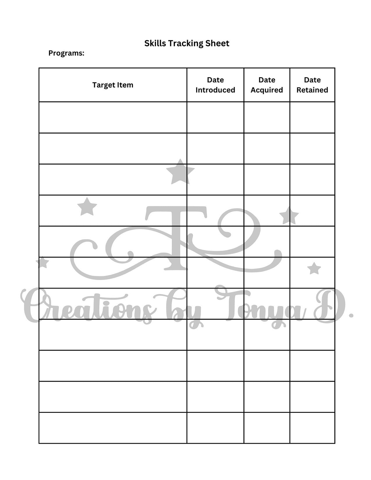 Skills Tracking Sheet - Etsy