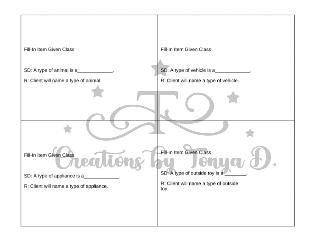 Intraverbal- Fill-in Item Given Class Target Cards (ABLLS H-14) - Etsy