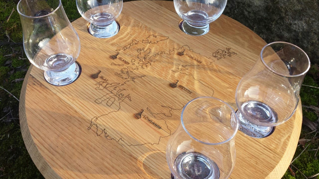 Scotland Whisky Region Map Whisky Barrel Spinner With Whisky Glassware ...