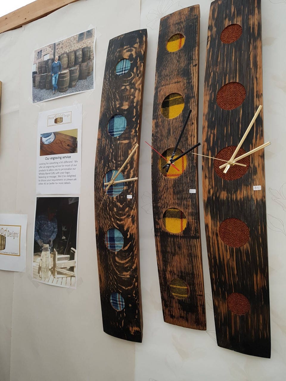 Whisky Stave Wall Clock With Harris Tweed or Tartan- Wood Clock ...