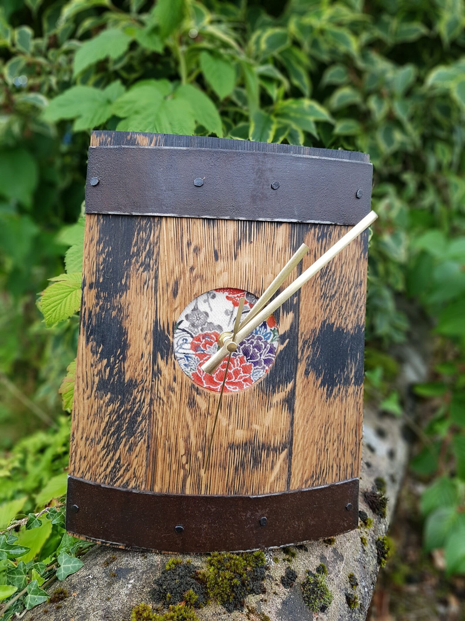 Whisky Barrel Tabletop Clock With Japanese Kimono Silk - Japan Inspired ...