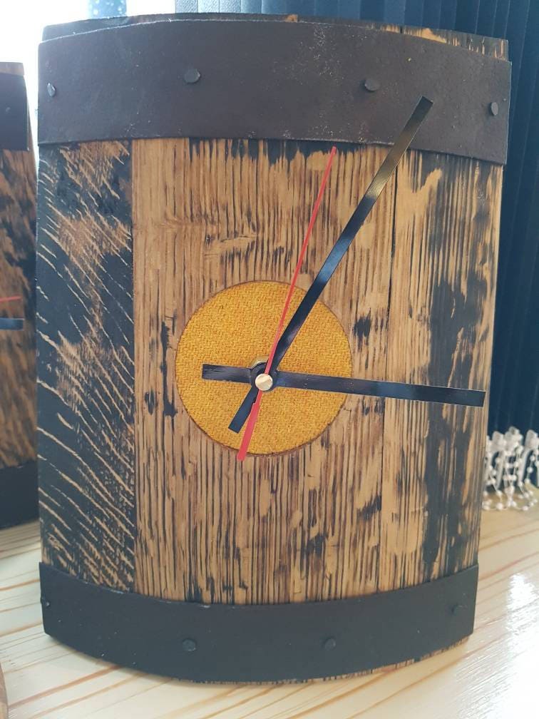 Whisky Barrel Tabletop Clock-harris Tweed Clock Housewarming - Etsy