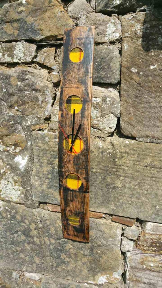 Whisky stave wall clock with Harris Tweed or Tartan wood | Etsy