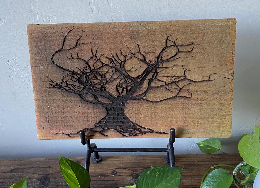 Wall Tree Art Burned Image on Reclaimed Redwood (stand Not Included) - Etsy