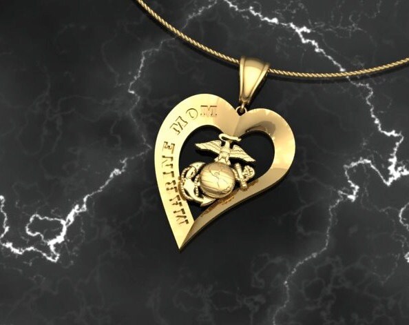 USMC Marine Mom Heart Pendant | Etsy