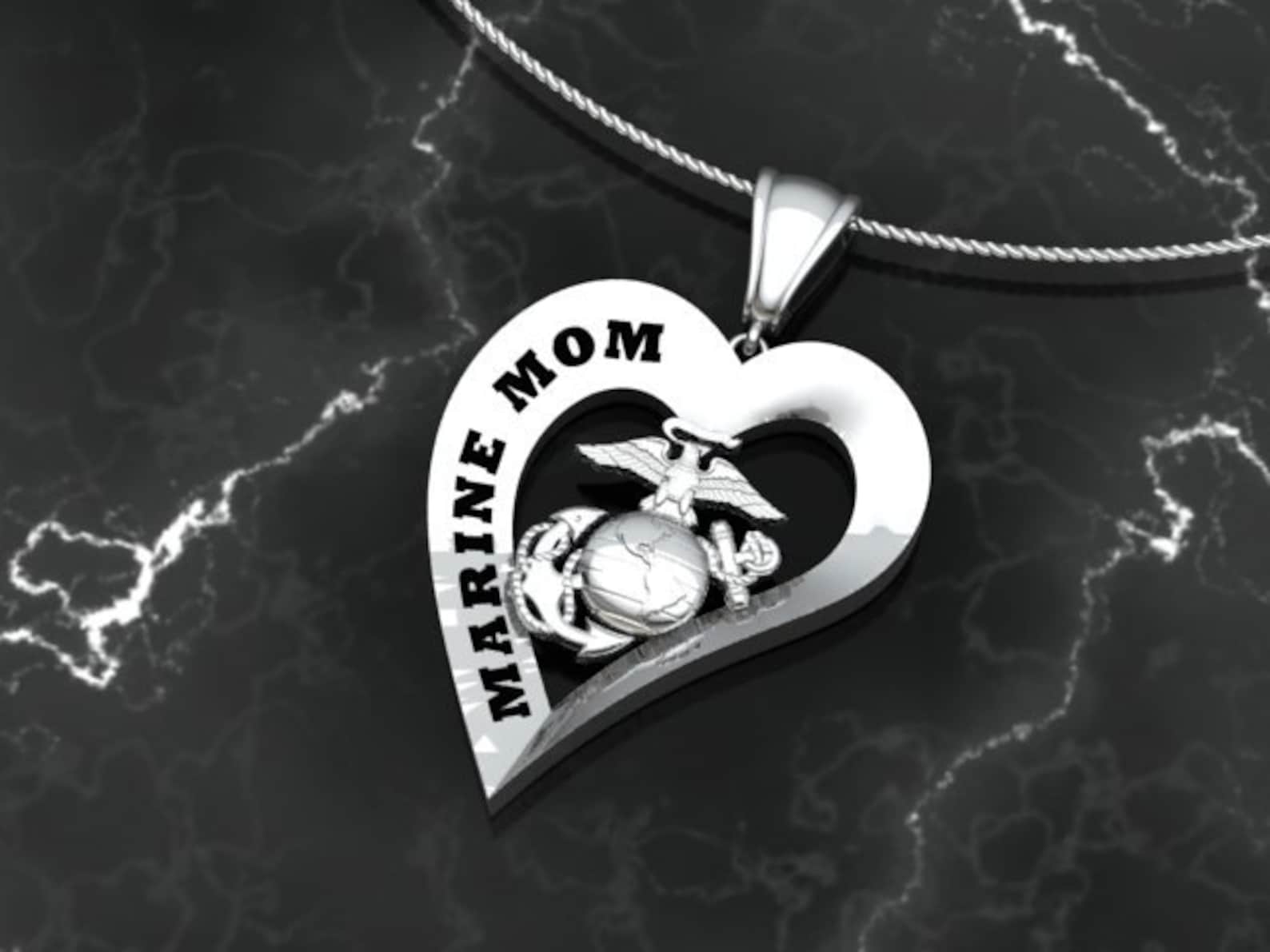 USMC Marine Mom Heart Pendant - Etsy