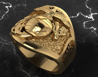 Custom Handcrafted Marine Corps Ring With Sgtmaj Rank and - Etsy